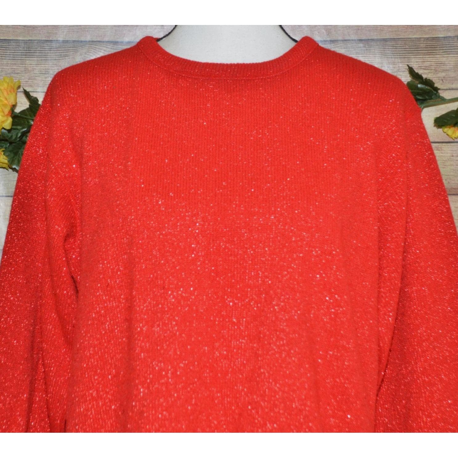 Vintage Carly Blake Ladies XL Christmas Red Sparkly Pullover Sweater ...