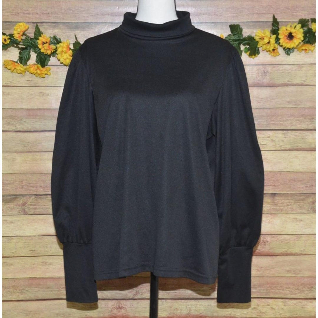 Vintage Mutton Puff Sleeve Black Blouse Top Plus Size 1X Turtle Neck ...