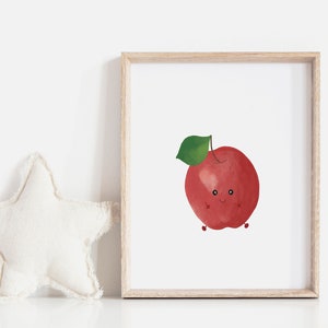 Cute Apple Art Print | PRINTABLE Wall Art | Fruit Wall Decor | Kitchen ...