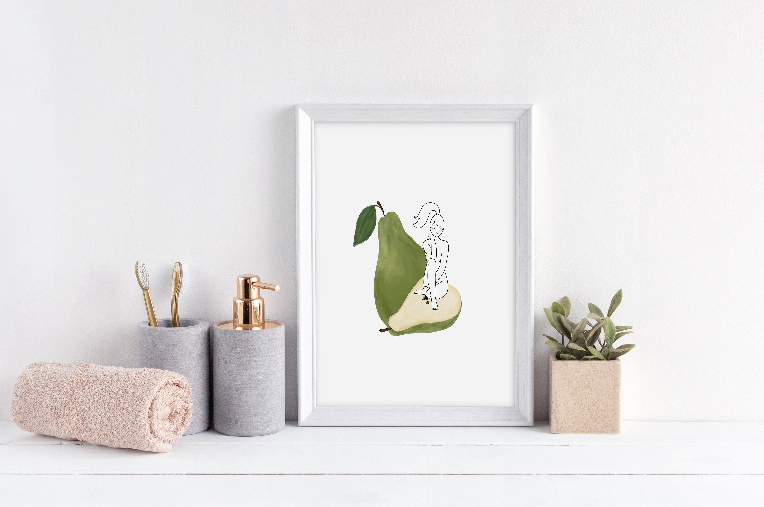 Pear Girl Art Print Giclee Print Unframed Kitchen Art - Etsy