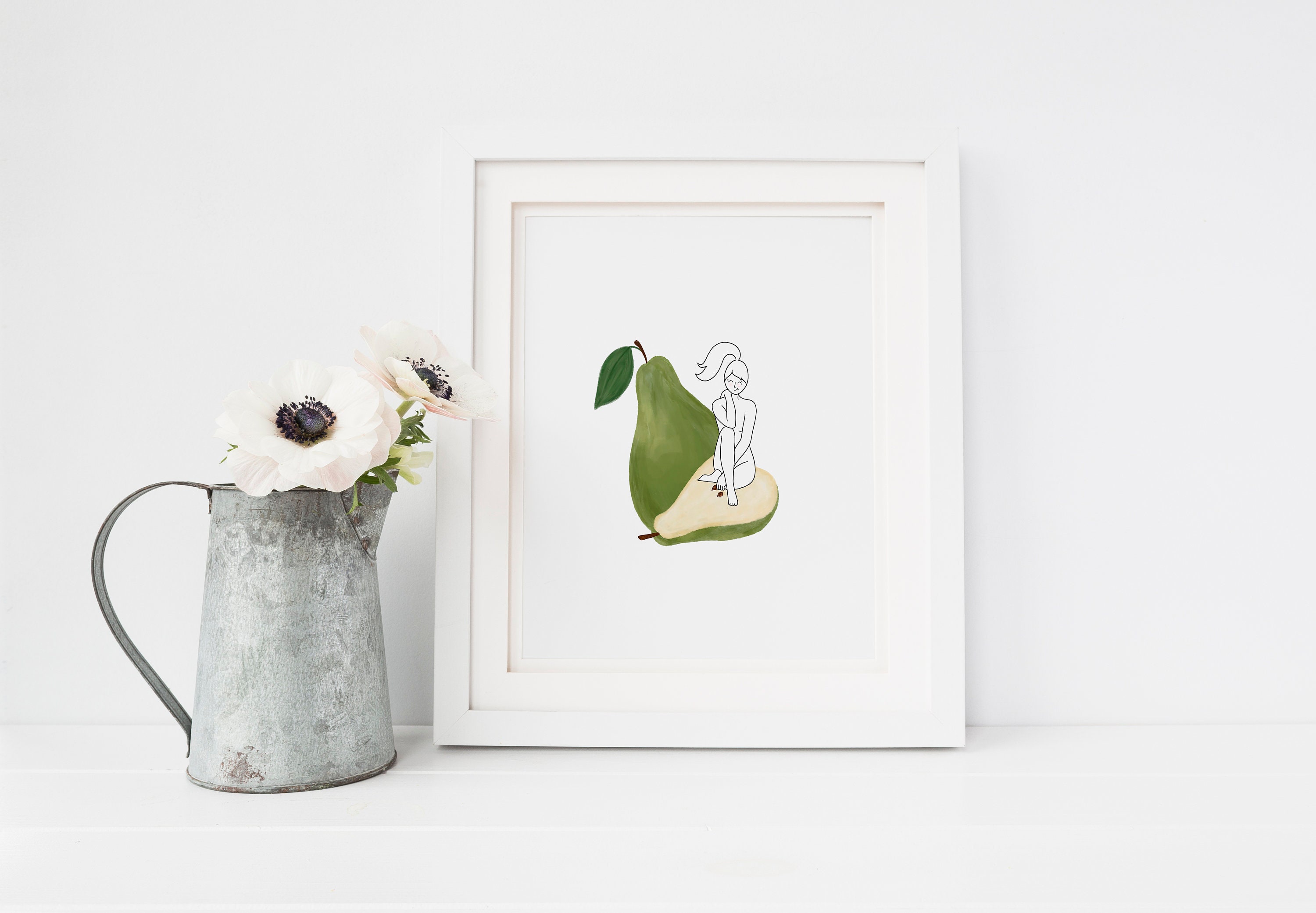 Pear Girl Art Print Giclee Print Unframed Kitchen Art - Etsy