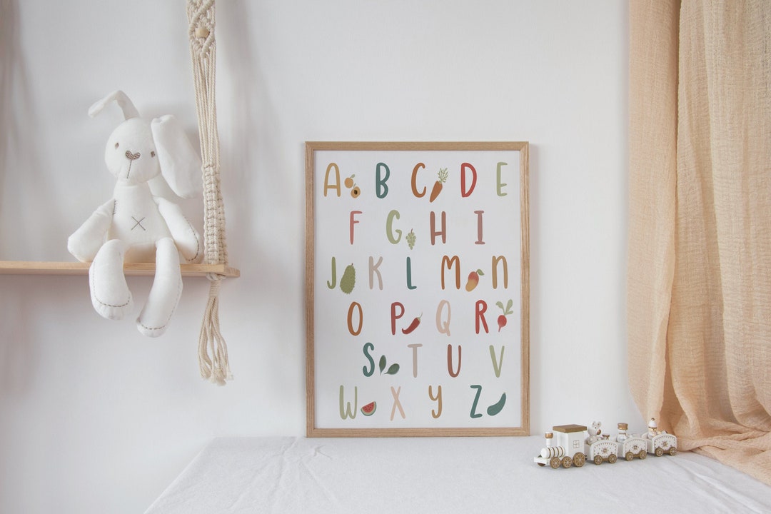 Fruit & Veggie Alphabet Art Print: Boho Kids Nursery Decor - Etsy
