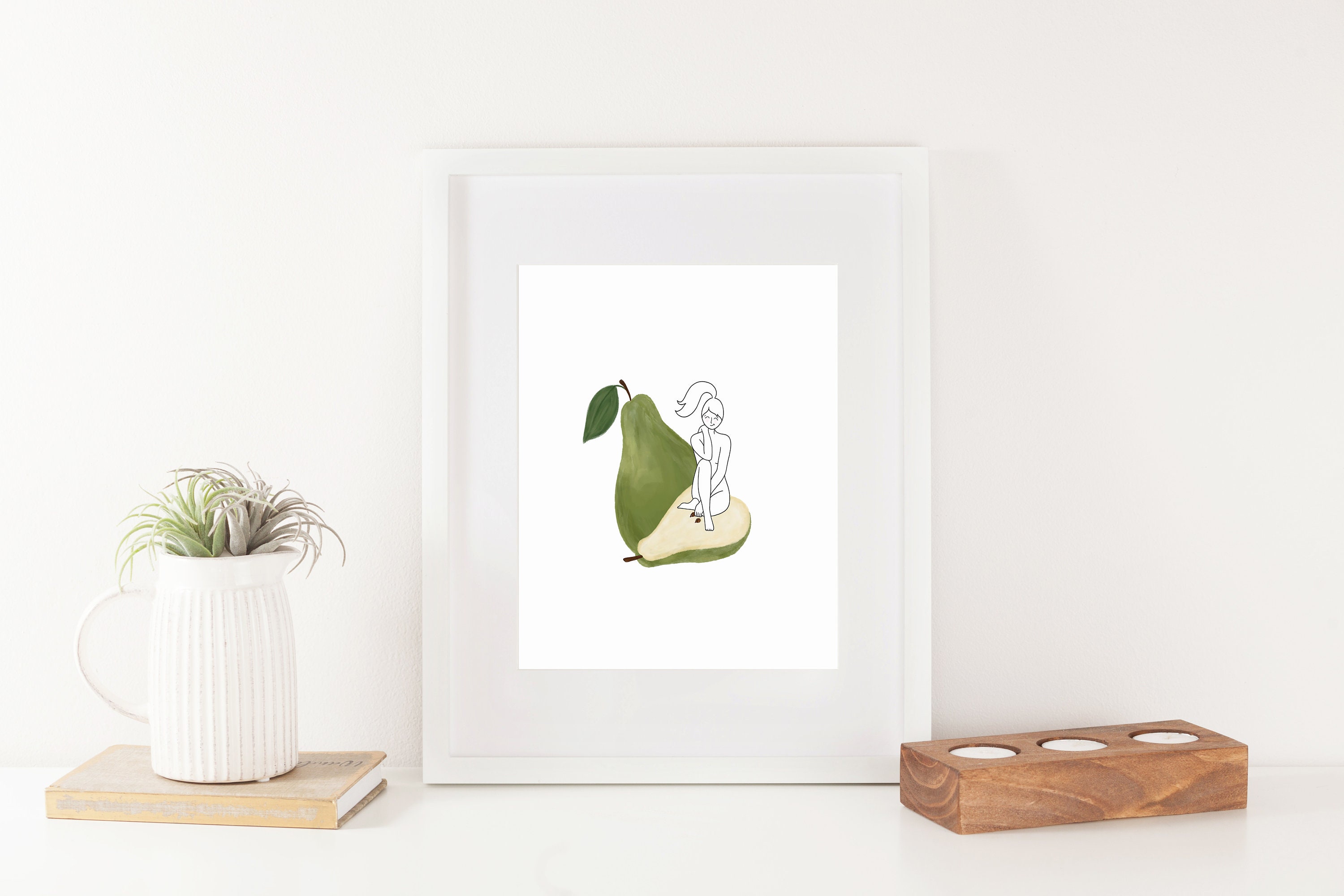 Pear Girl Art Print Giclee Print Unframed Kitchen Art - Etsy