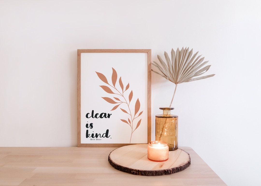 Clear is Kind Art | Brene Brown Quote Wall Art | Office Decor | Plant ...