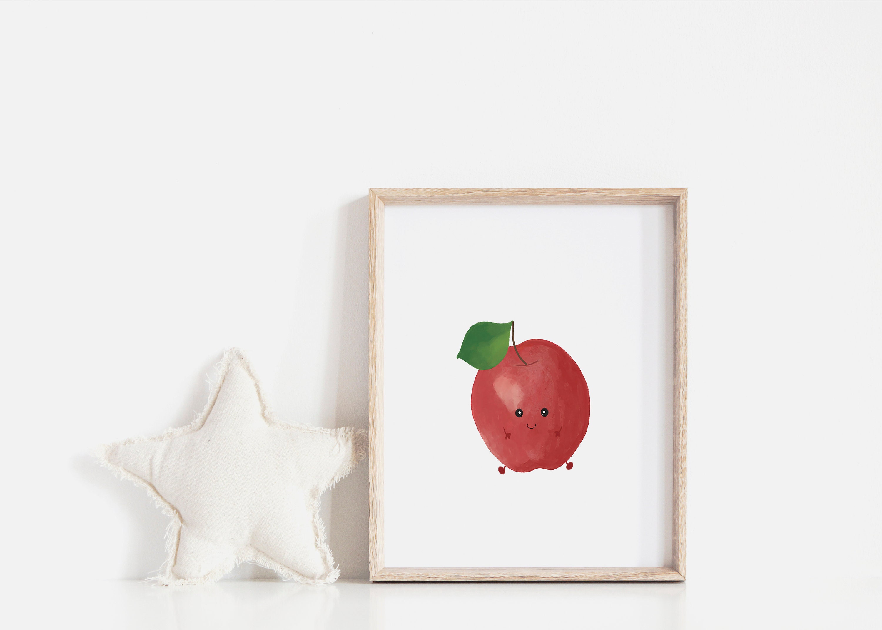 Cute Apple Art Print PRINTABLE Wall Art Fruit Wall Decor Kitchen Art ...