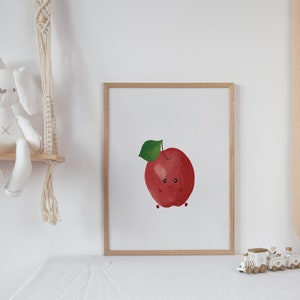Cute Apple Art Print | PRINTABLE Wall Art | Fruit Wall Decor | Kitchen ...