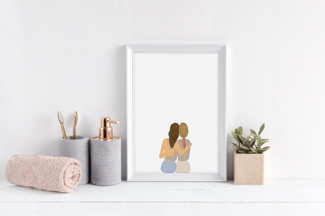 Two Girls Art Print PRINTABLE Wall Art Friendship Print - Etsy