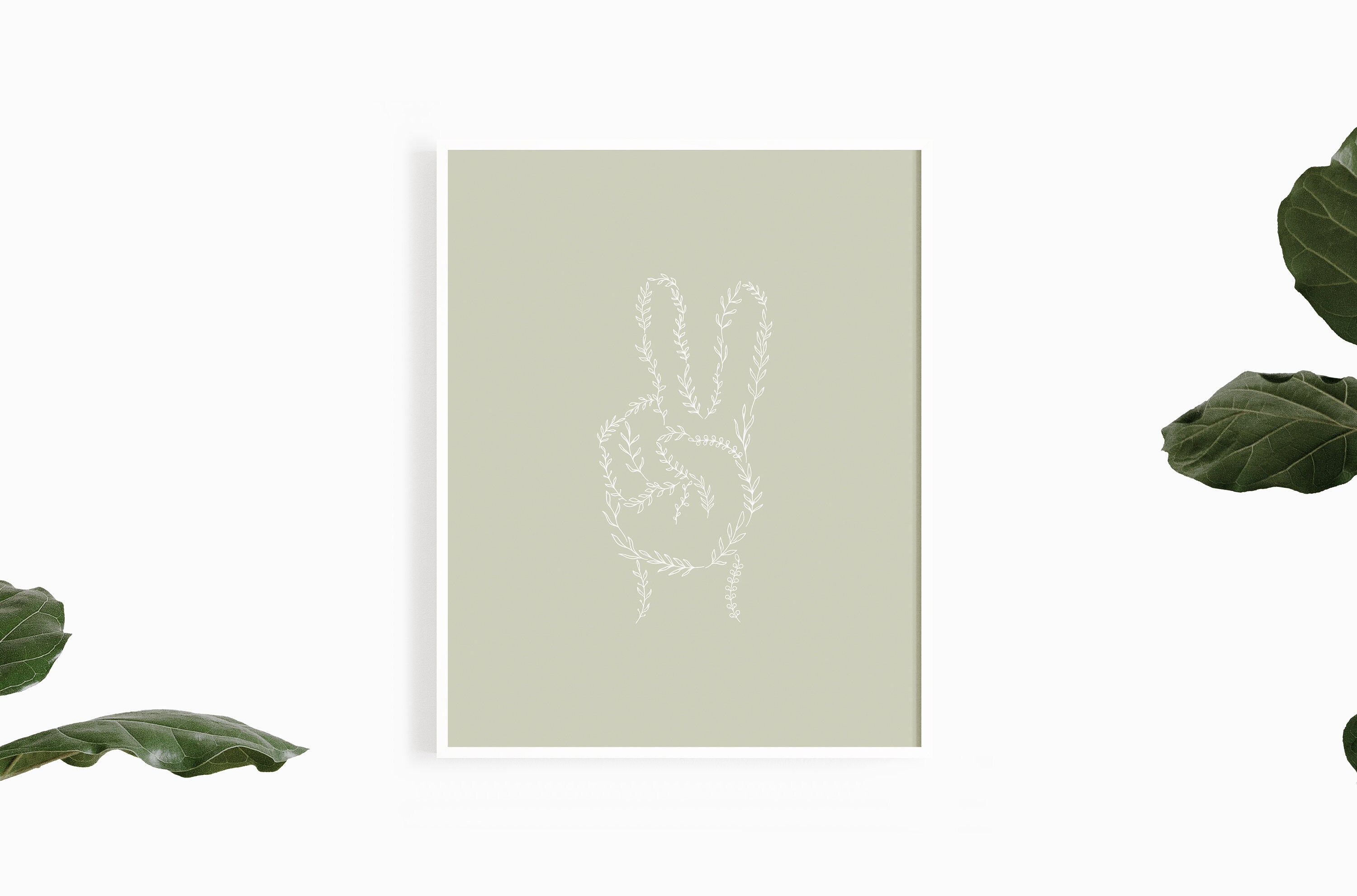 Peace Sign Art Print | Plant Line Art | Peace Sign Symbol | Hippie Wall ...