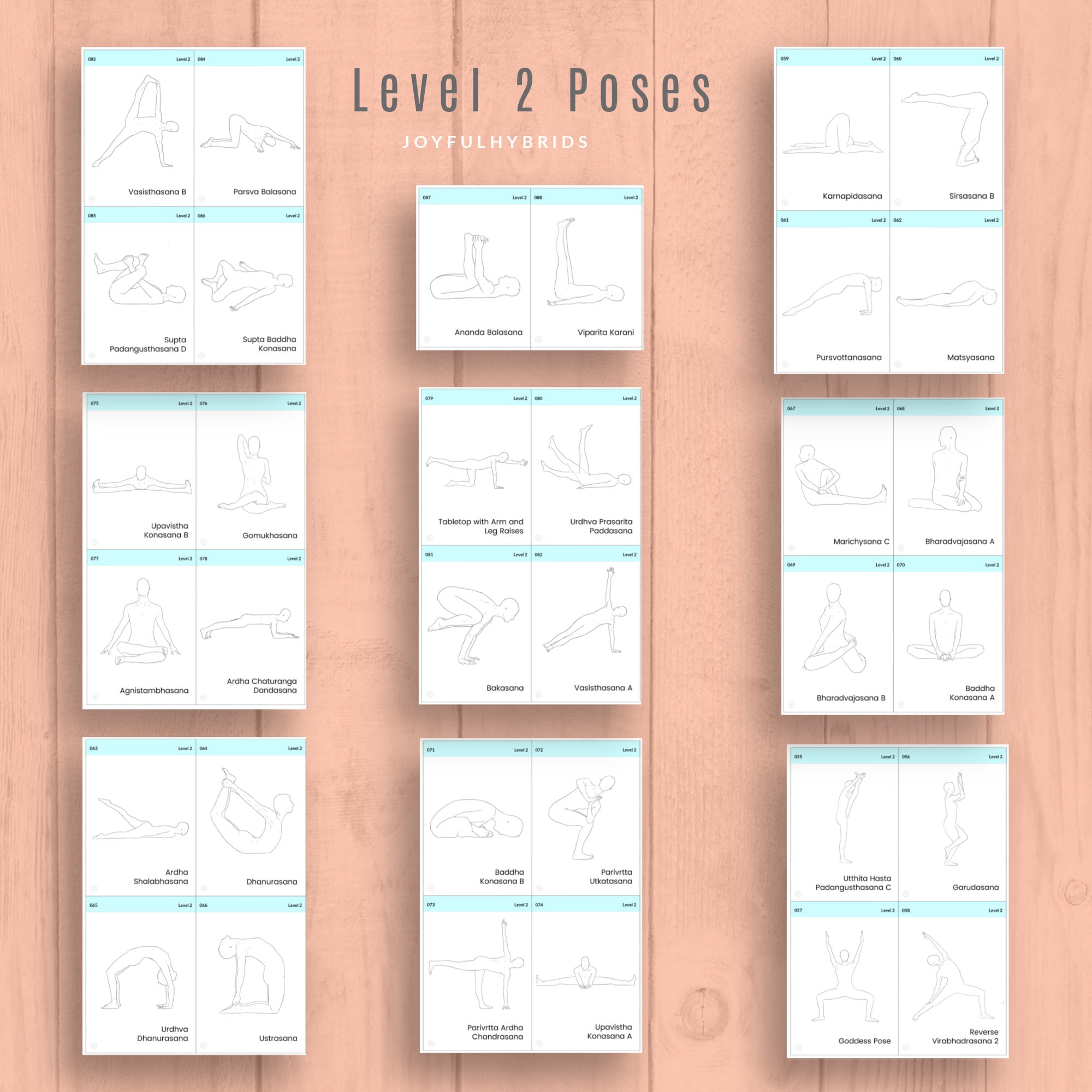 Yoga Poses Printable Cards (level 2) (34 Asanas) • Yoga Teacher ...