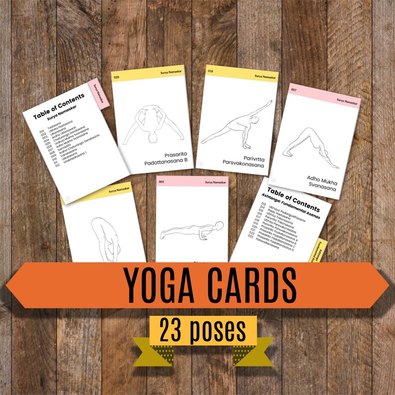 Yoga Poses Printable Cards (23 Asanas) (sun Salutations A&B) • Yoga ...