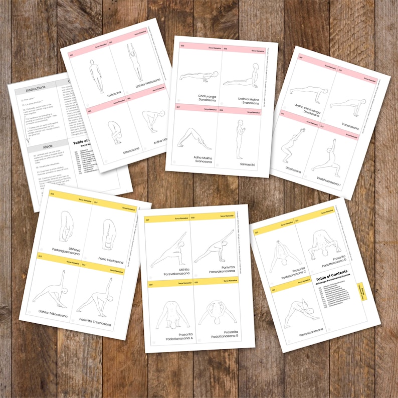 Yoga Poses Printable Cards (23 Asanas) (sun Salutations A&B) • Yoga ...