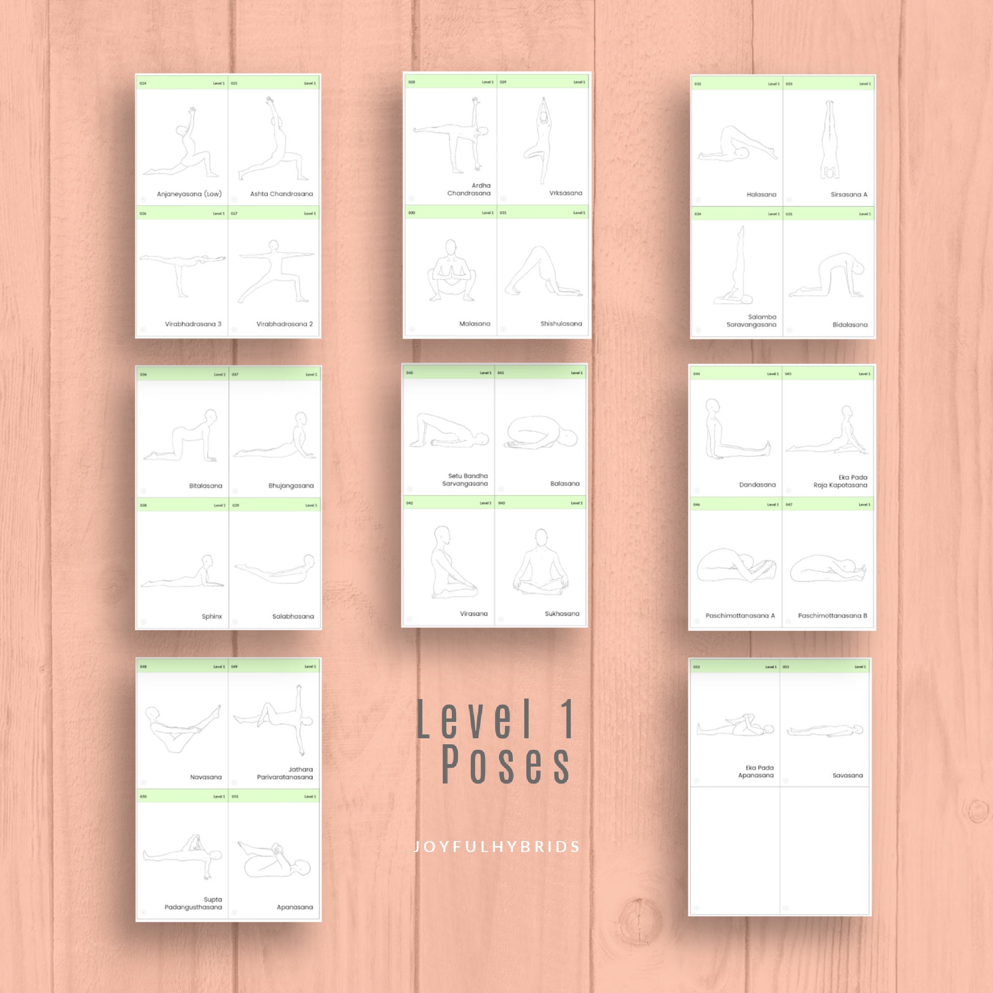 Yoga Poses Printable Cards (level 1) (30 Asanas) • Yoga Teacher ...