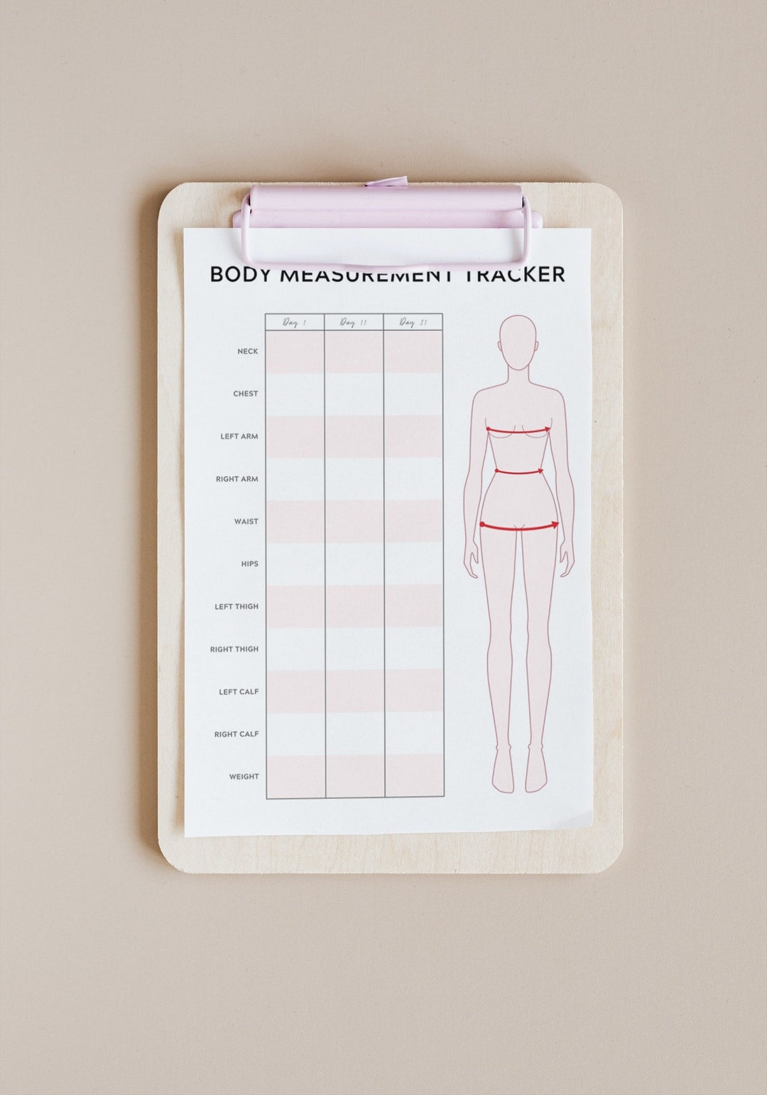 Body Measurement Planner, Printable, Work at Home, A4/A5, Instant ...