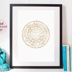 Gold Zodiac Wheel Print Instant Download Celestial Poster Astrological ...