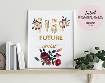 Floral Dental Art Dentist Gift Dental Poster Tooth Print - Etsy