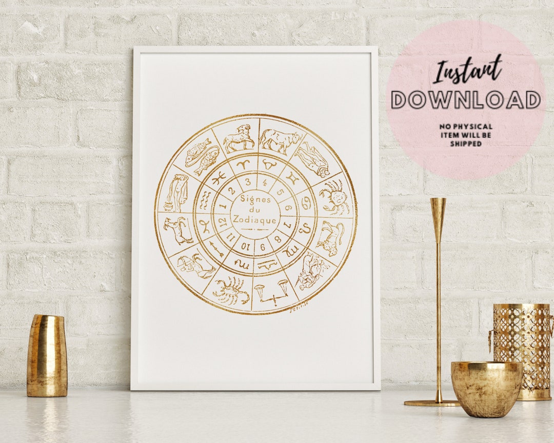 Gold Zodiac Wheel Print Instant Download Celestial Poster Astrological ...