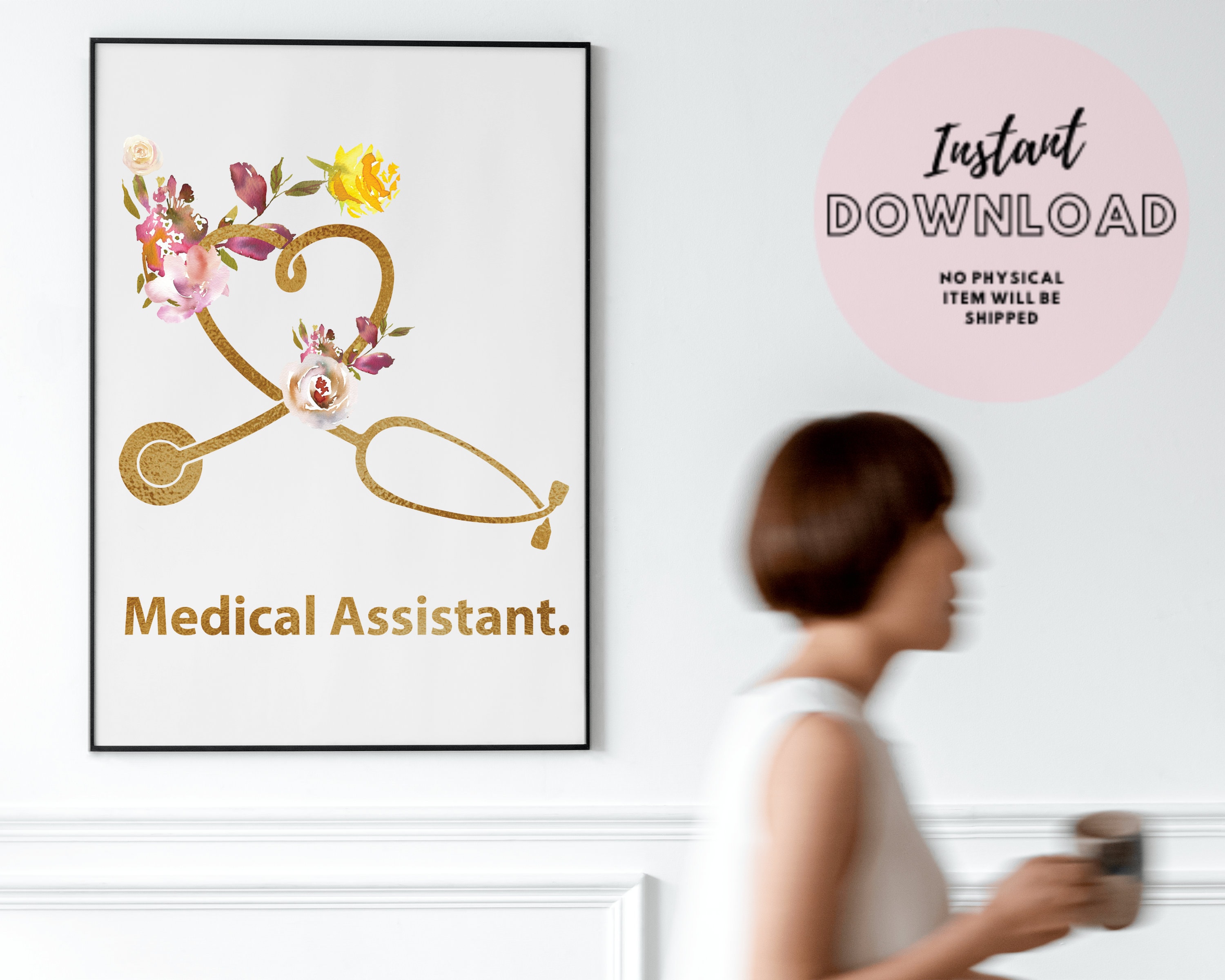 Floral Medical Assistant Stethoscope Gift Print Art Poster Printable ...