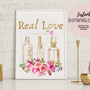 Real Love Potion Print With Flowers Vintage Antique Apothecary Bottles ...