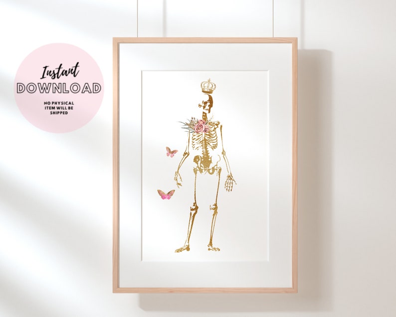 Flower Butterflies Skeleton Human Skeleton Art Print Poster Anatomy ...