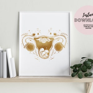 Uterus Print Female Reproductive System Pregnancy Womb Anatomy Wall Art ...