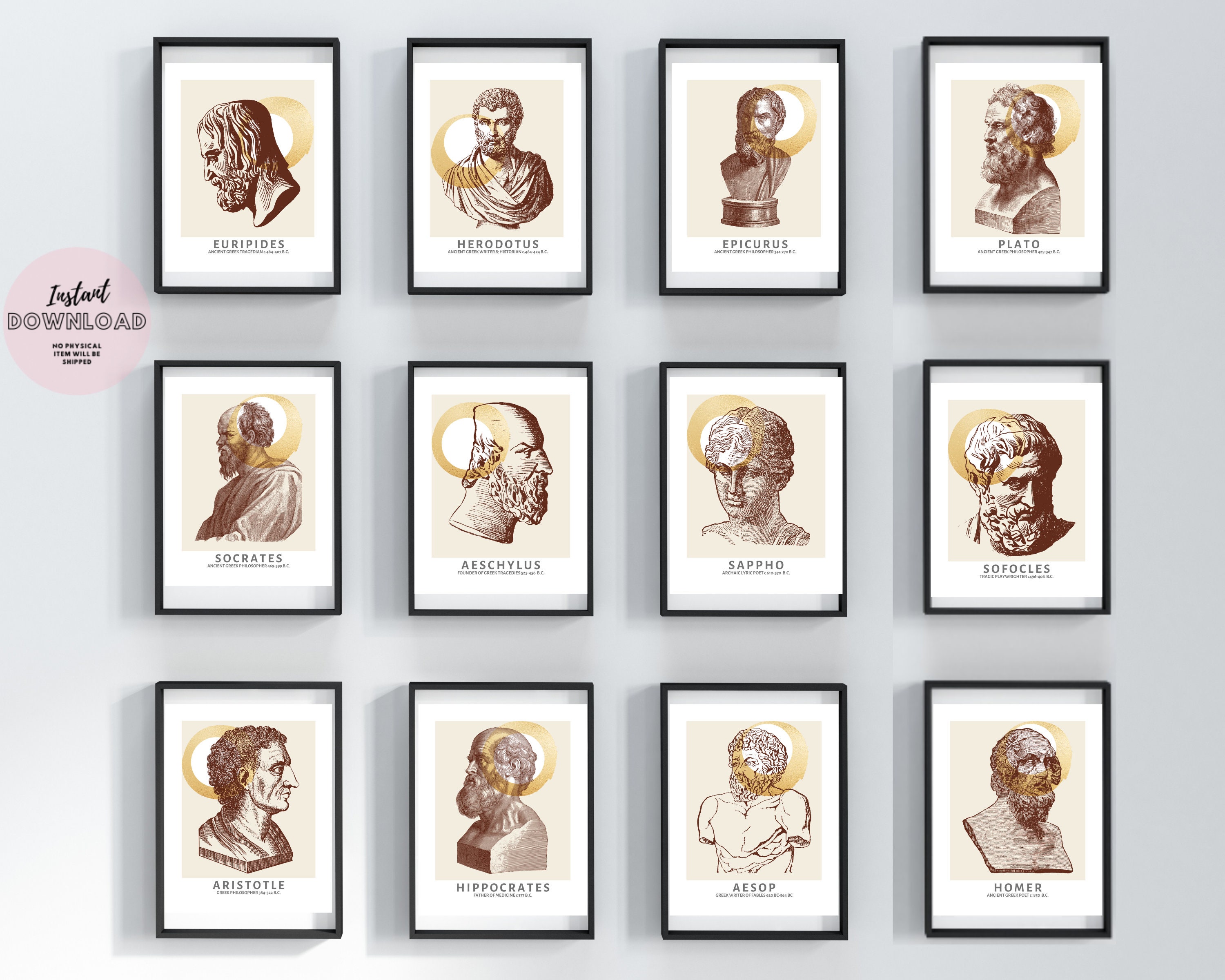 Set of 12 Prints Wall Art Greek Tragedy Poet Philosophers Ancient ...