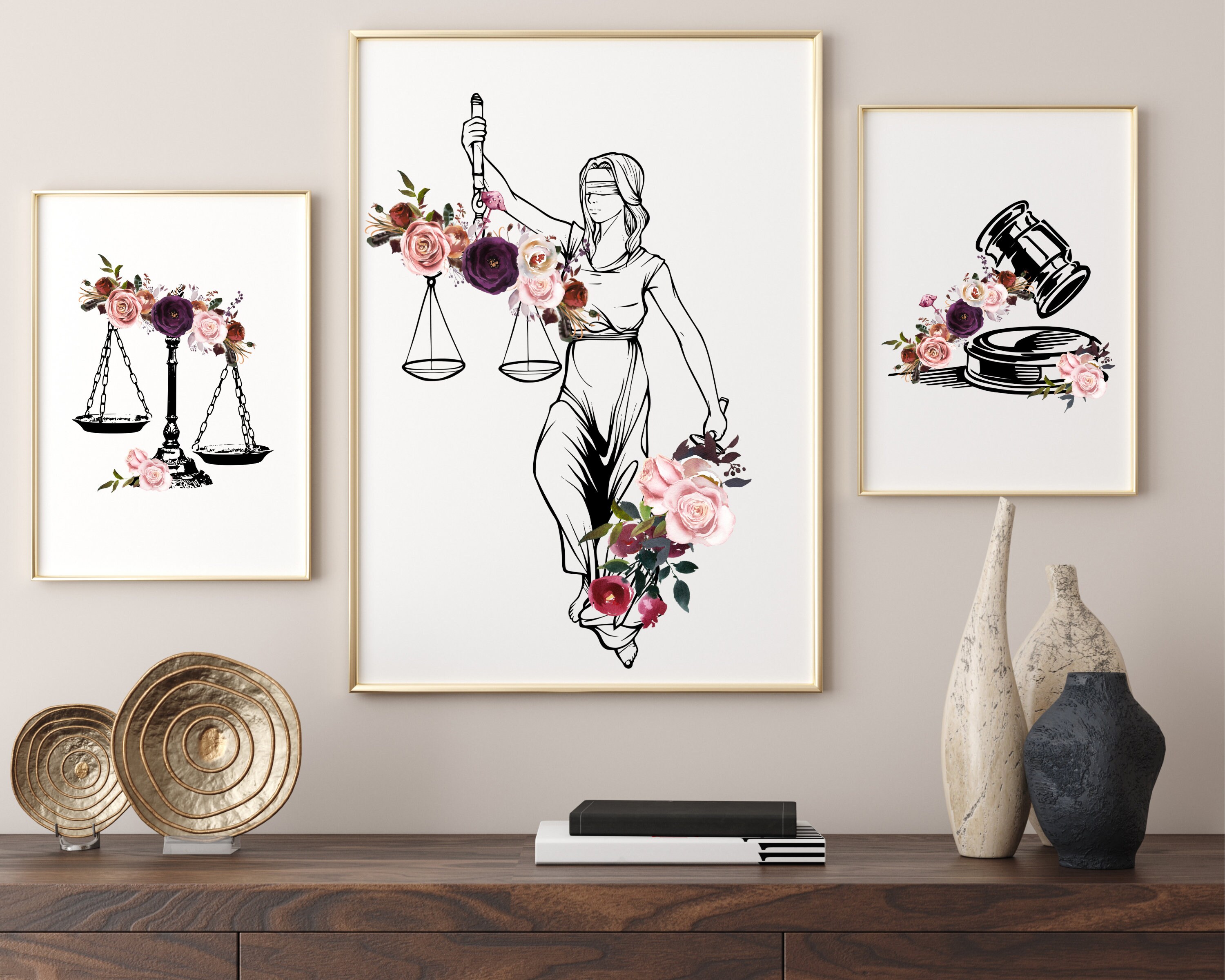 Lawyer Wall Art Set Law School Gift Attorney Lady of Justice Scales ...