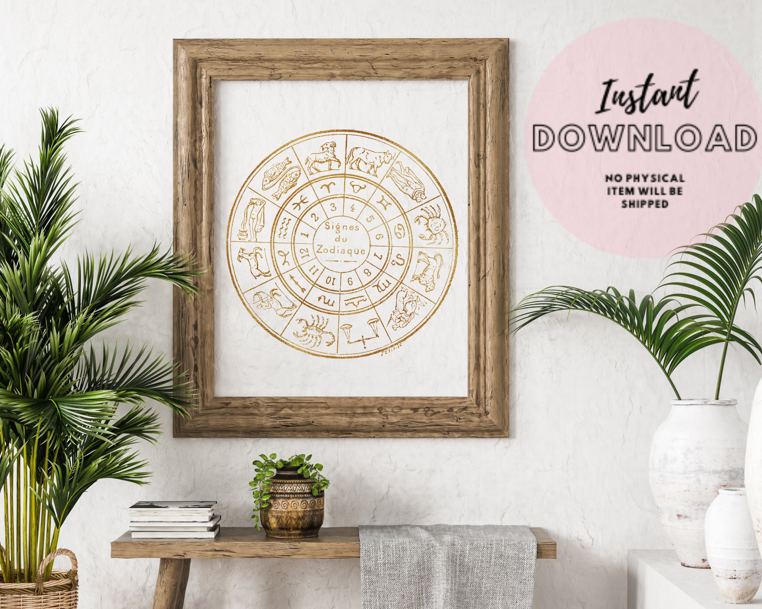Gold Zodiac Wheel Print Instant Download Celestial Poster Astrological ...