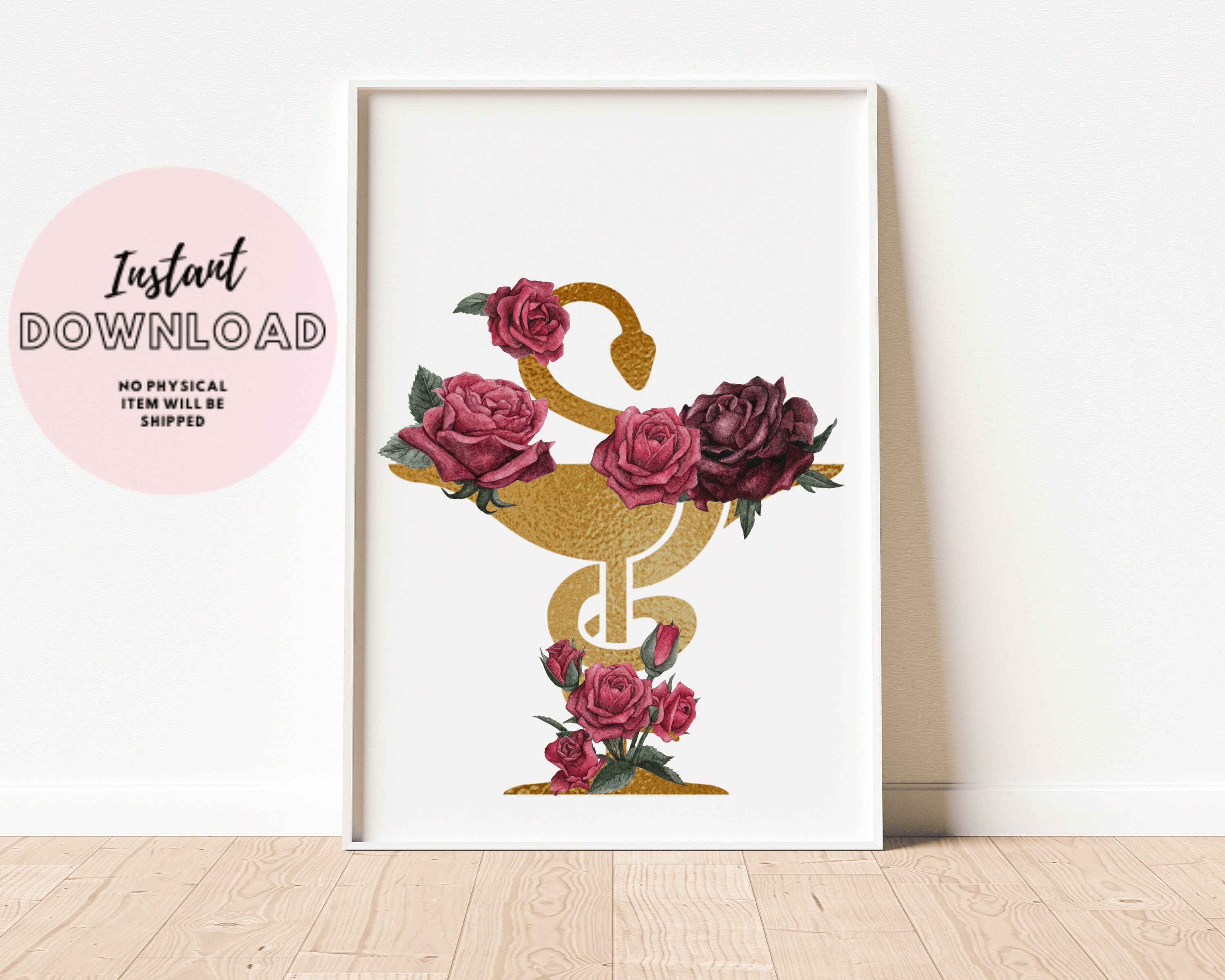 Pharmacy Store Decor Set of 2 Prints Red Roses Bowl of Hygeia ...