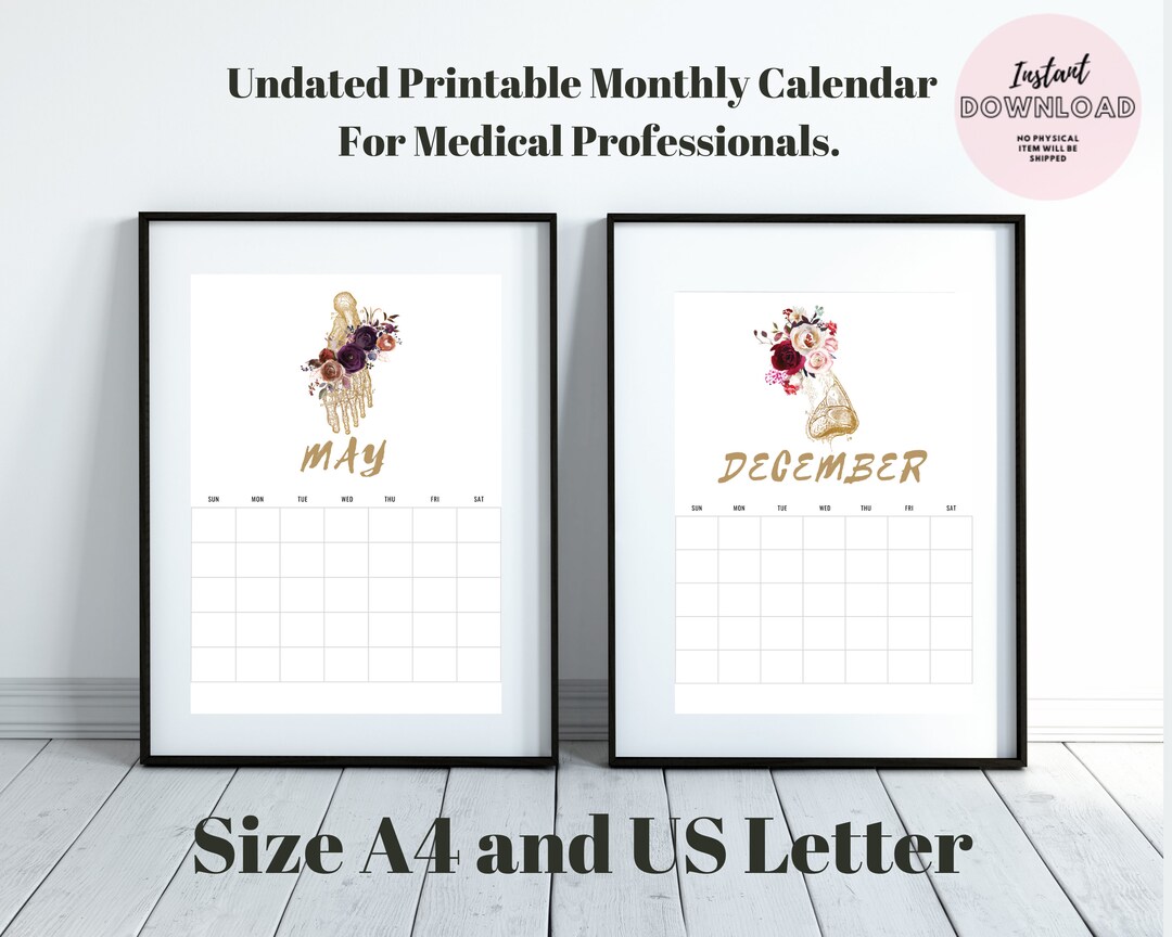 Undated Printable Monthly Calendar, Wall Calendar Perpetual, Human ...