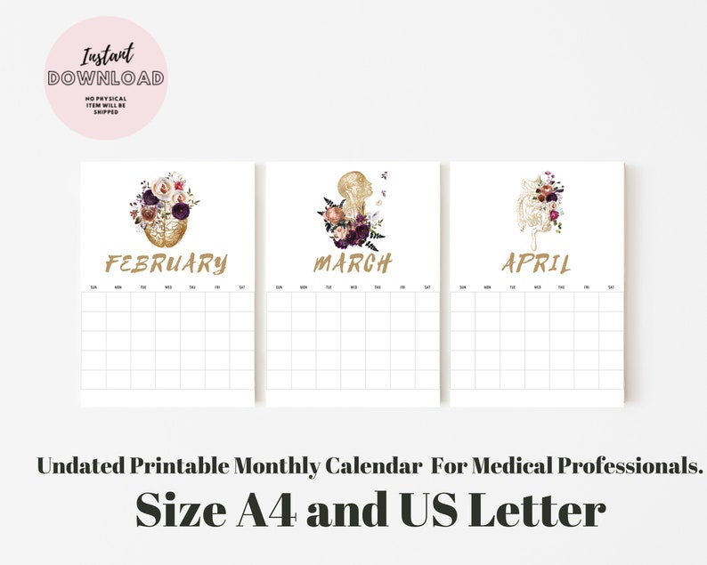 Undated Printable Monthly Calendar, Wall Calendar Perpetual, Human ...