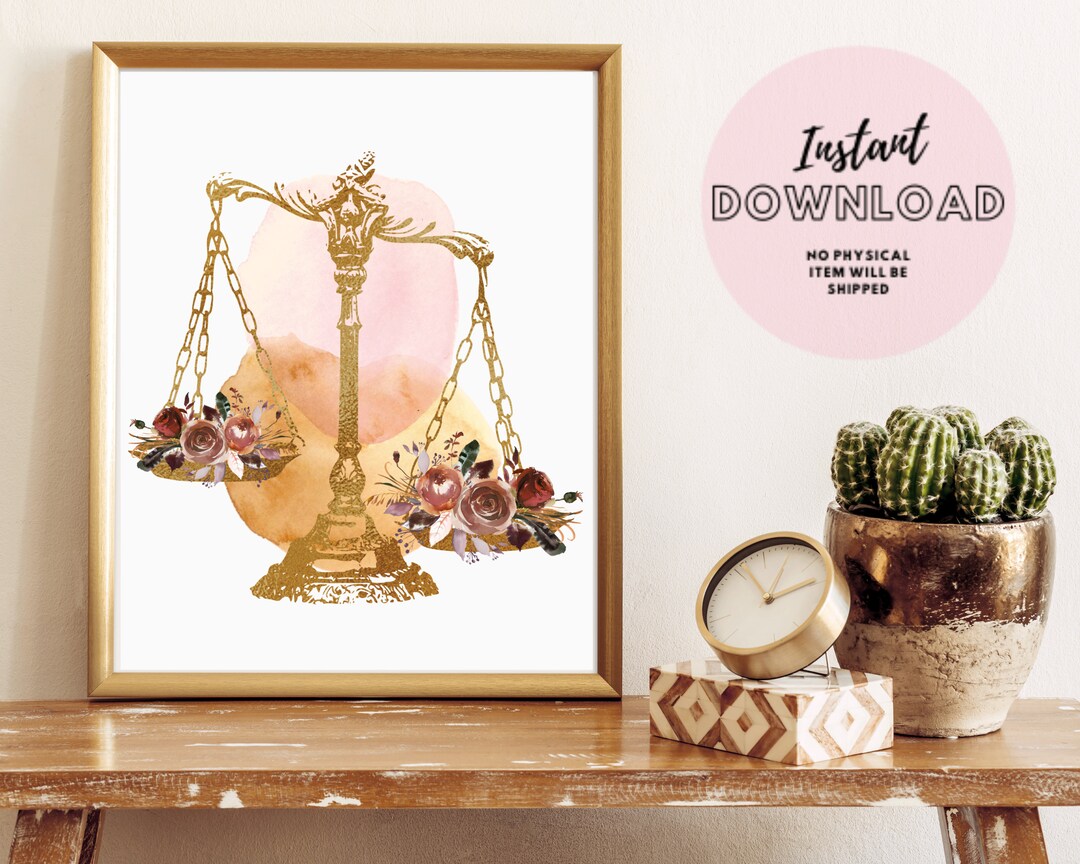 Law Office Decor Scale of Justice Floral Print Printable Download ...