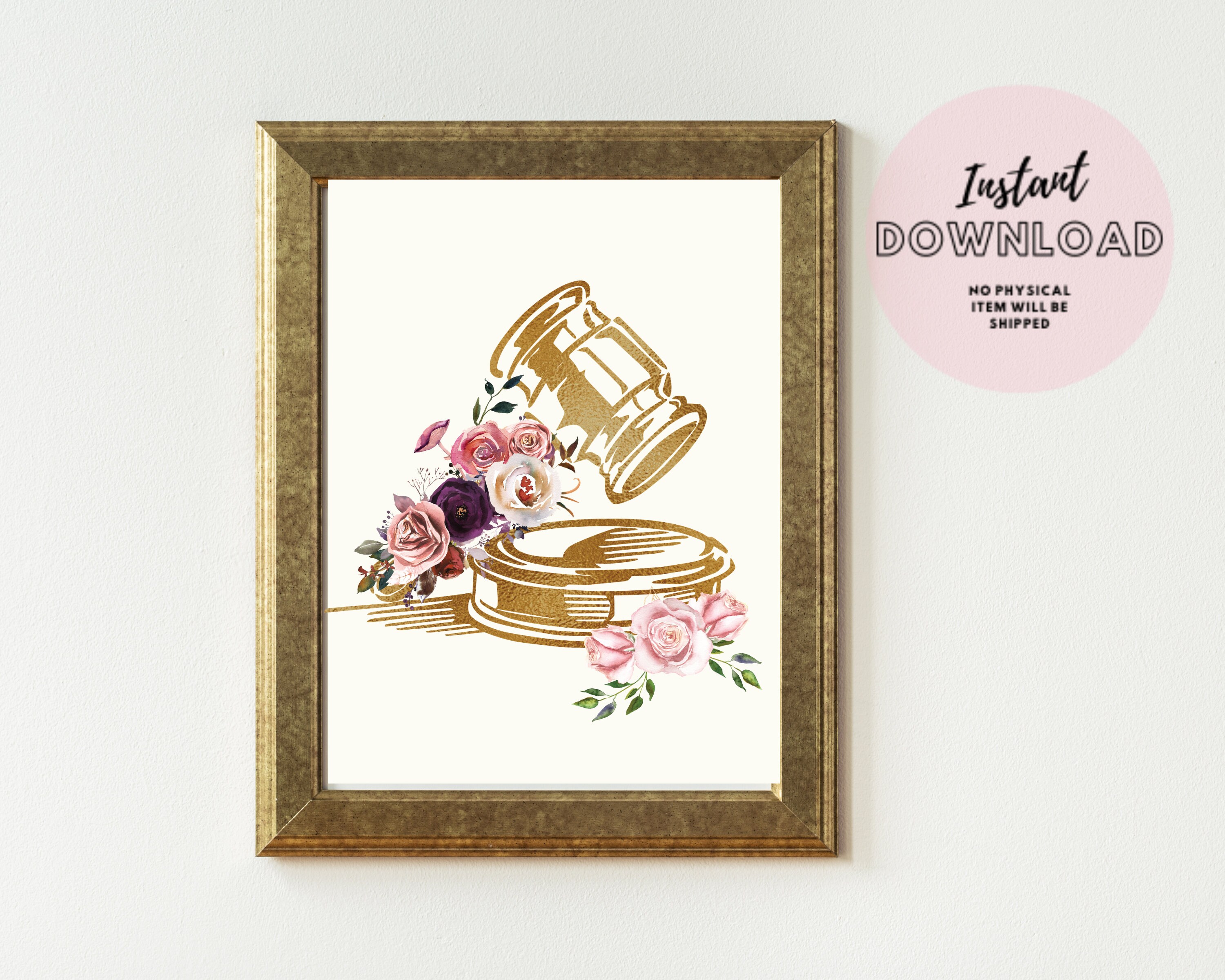 Floral Judge's Gavel Print Lawyer Office Decor Passing the Bar Gift Law ...