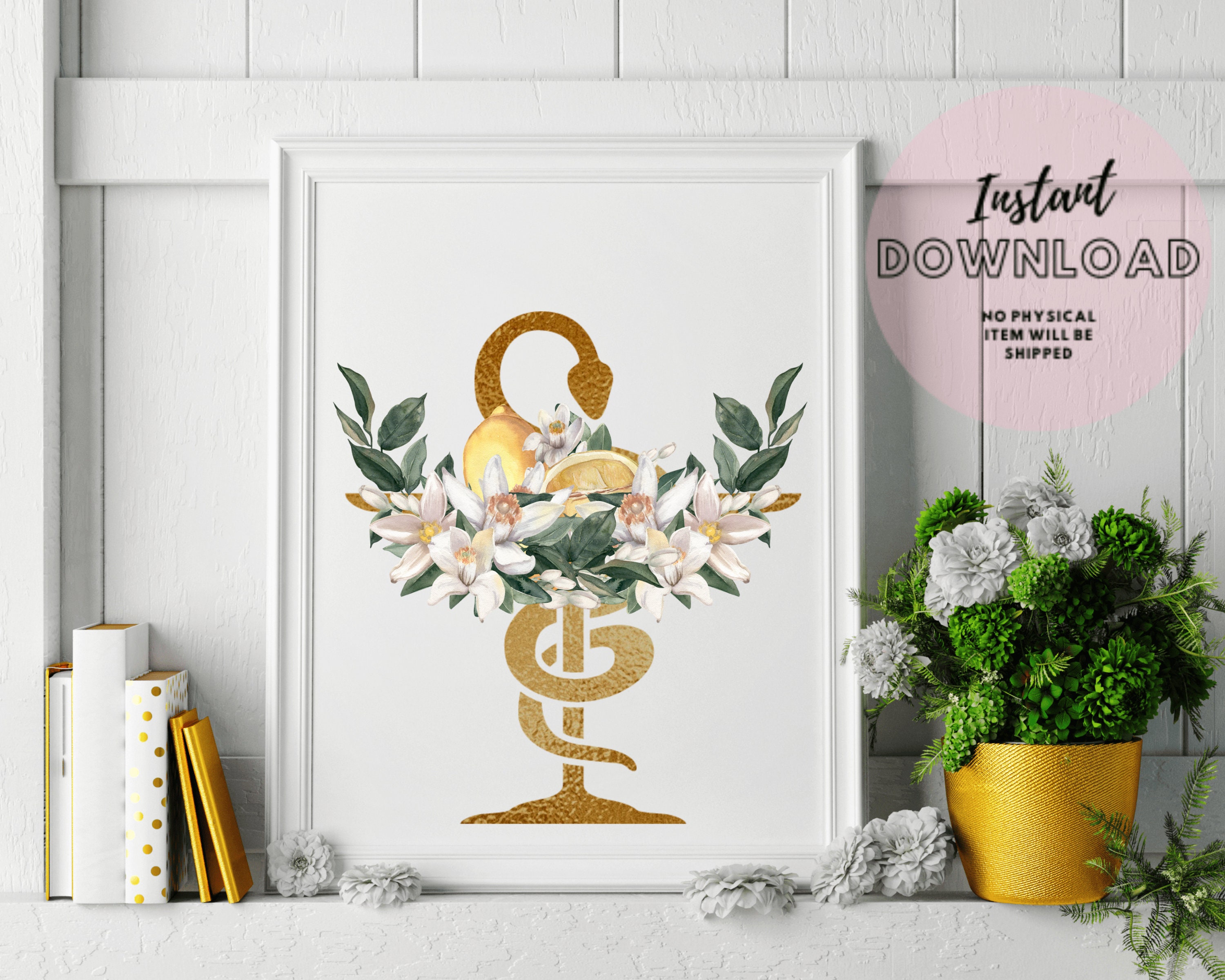 Pharmacy Store Decor Set of 2 Prints Citrus Branch Bowl of Hygeia ...
