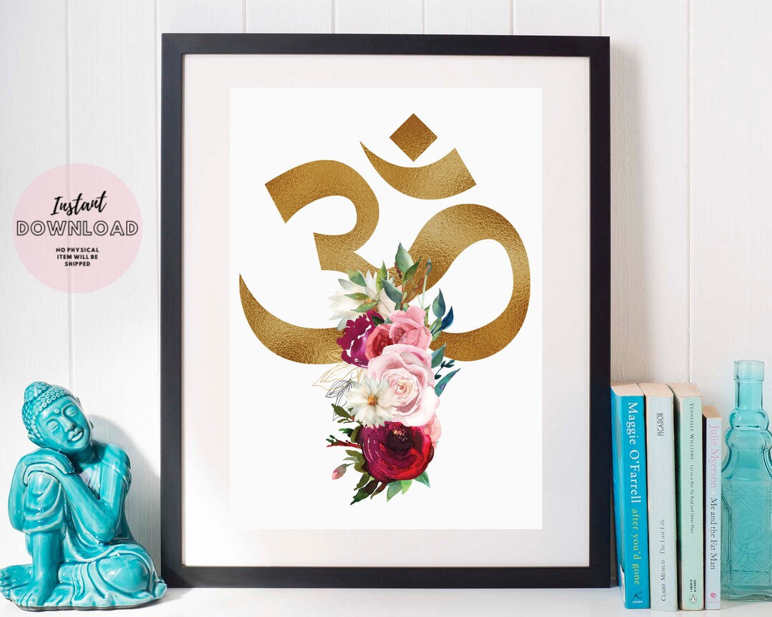 Om Art Mantra Symbol, Yoga Room Art, Ohm Floral Yoga Studio Decor, Om ...