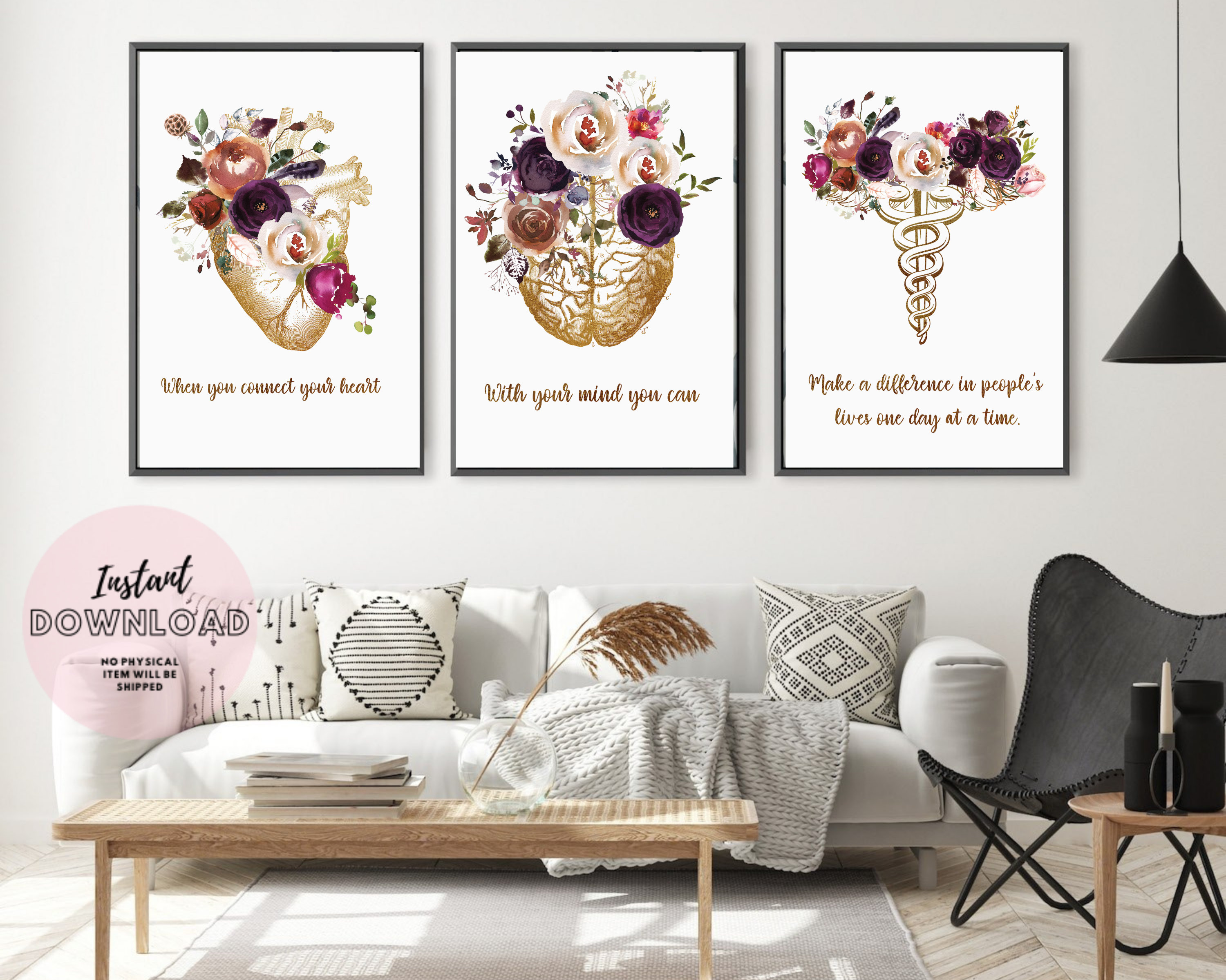Set of 3 Medical Inspirational Quote Doctor Office Decor Caduceus Wall ...