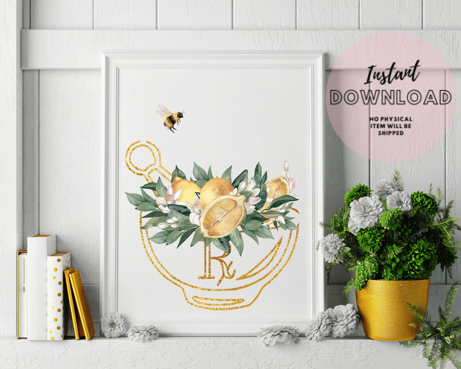 Pharmacy Store Decor Set of 2 Prints Citrus Branch Bowl of Hygeia ...