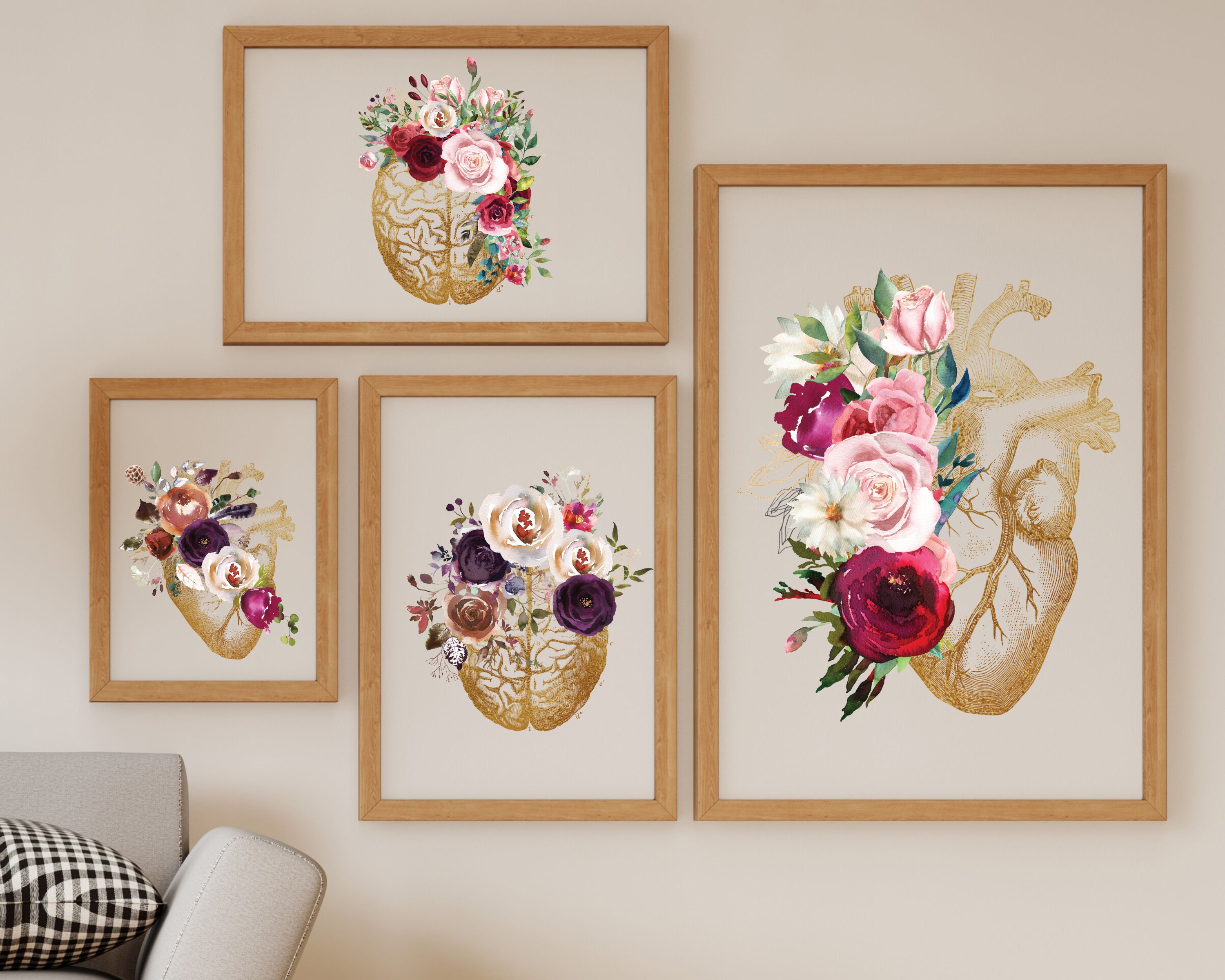 Set of 4 Anatomical Heart Brain Art Prints Cardiologist Gift Doctor ...