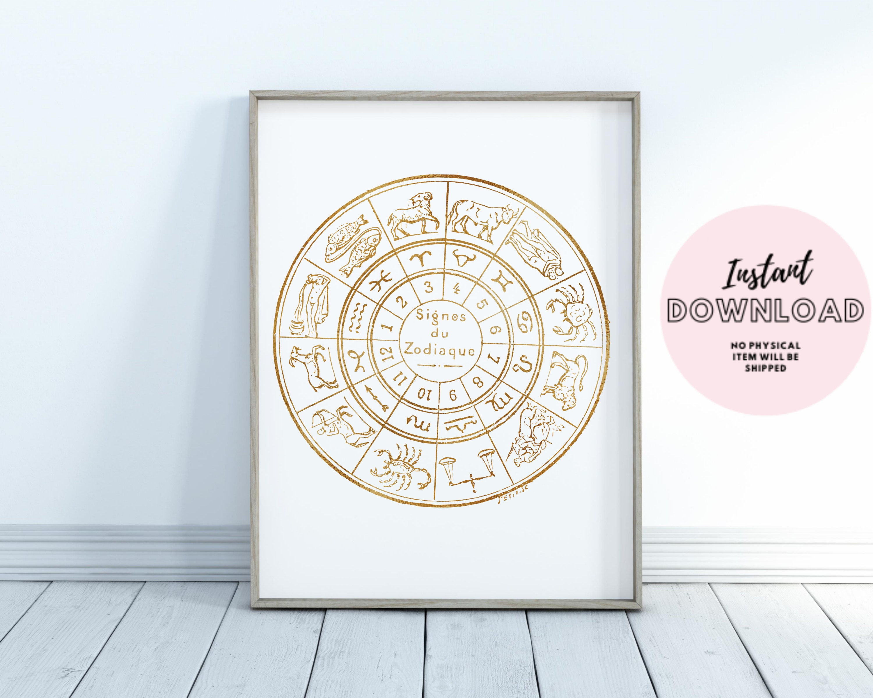 Gold Zodiac Wheel Print Instant Download Celestial Poster Astrological ...