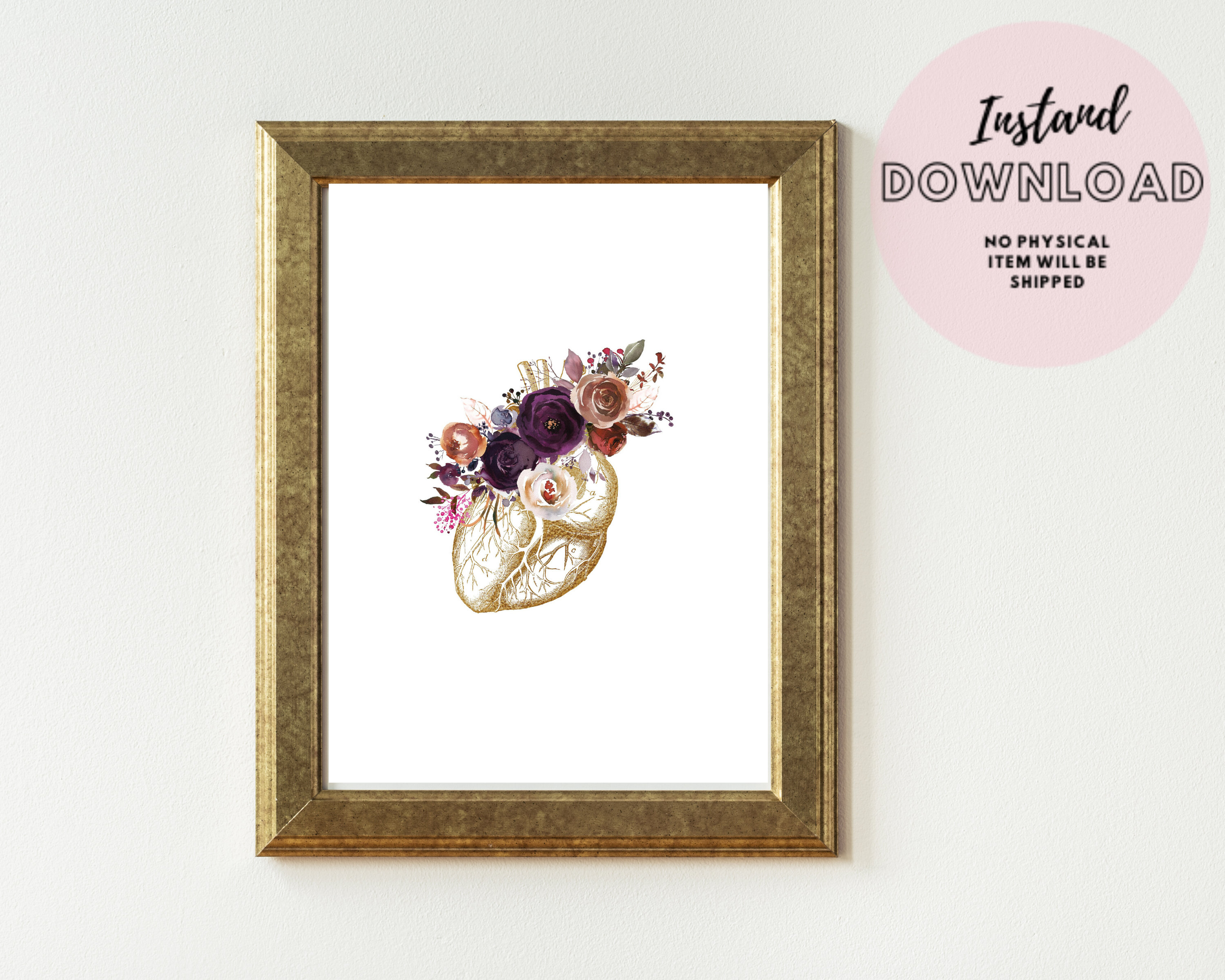 Floral Heart Poster Anatomy Print Cardiology School Medical Student ...