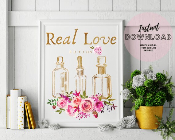 Real Love Potion Print With Flowers Vintage Antique Apothecary | Etsy