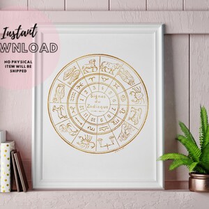 Gold Zodiac Wheel Print Instant Download Celestial Poster Astrological ...