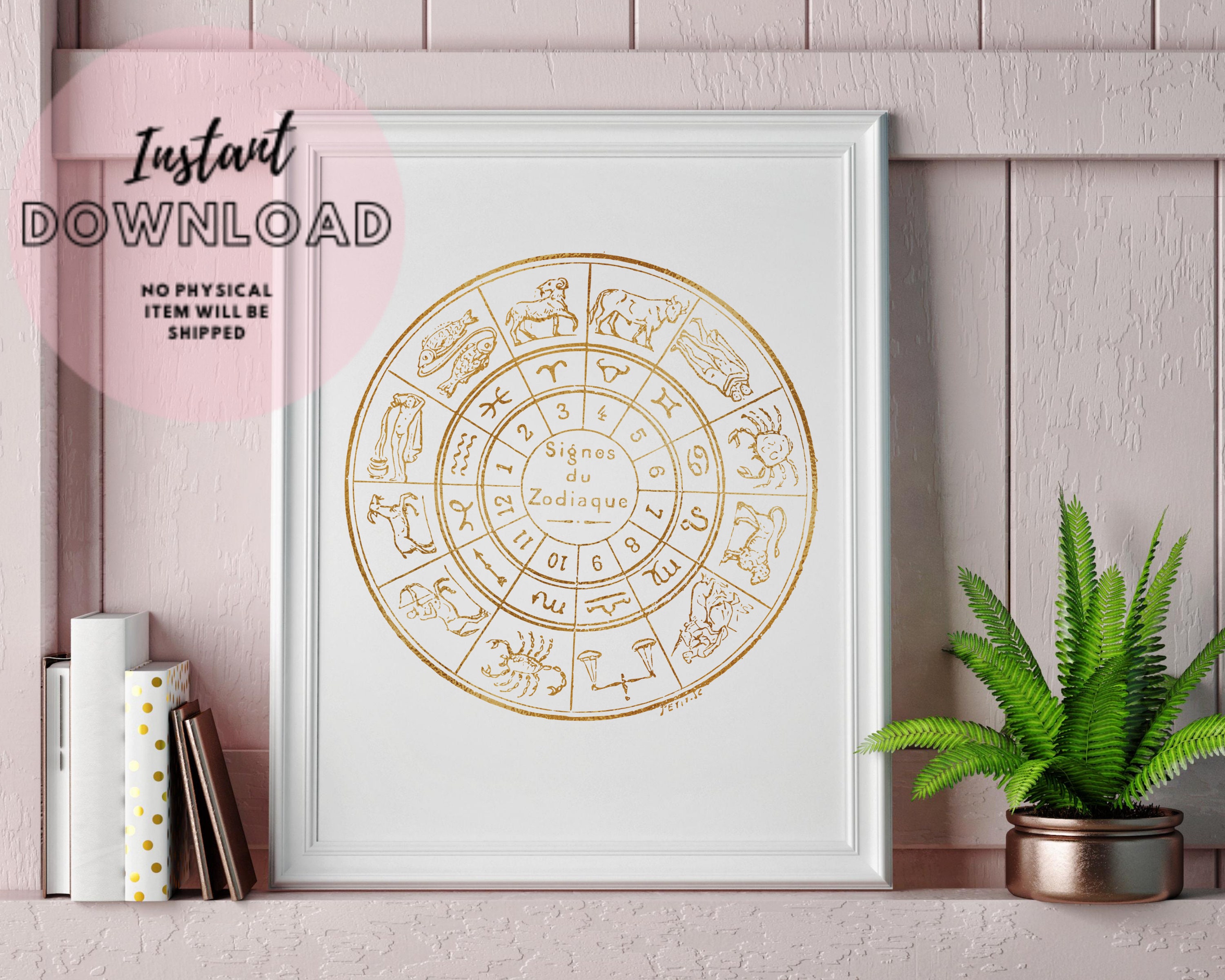 Gold Zodiac Wheel Print Instant Download Celestial Poster Astrological ...