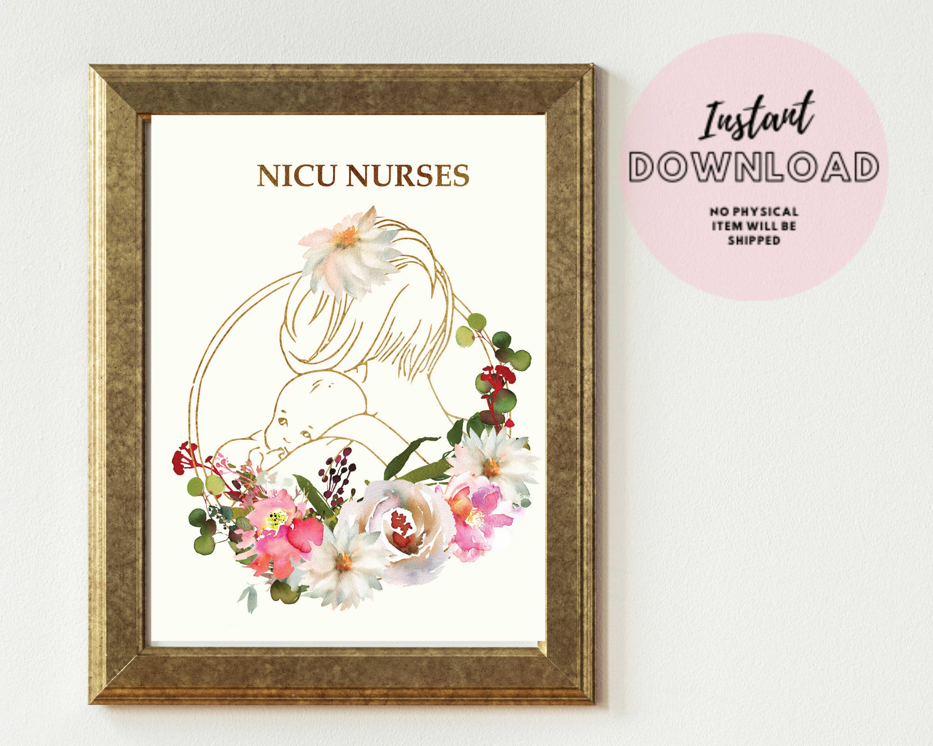 Nicu Nurses Gift Printable Floral Print Medical Art Midwife Dula Office ...