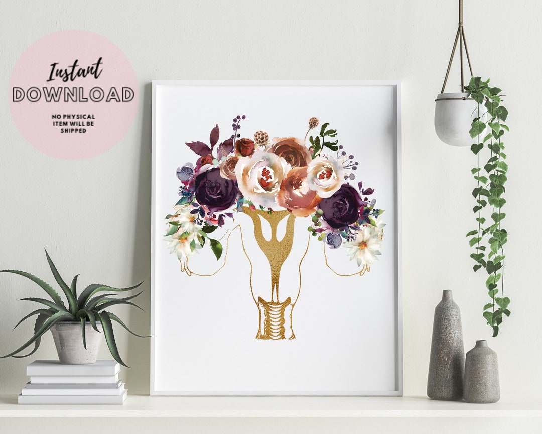 Floral Uterus Anatomy Art Obgyn Residency Gift Print Gynecologist ...