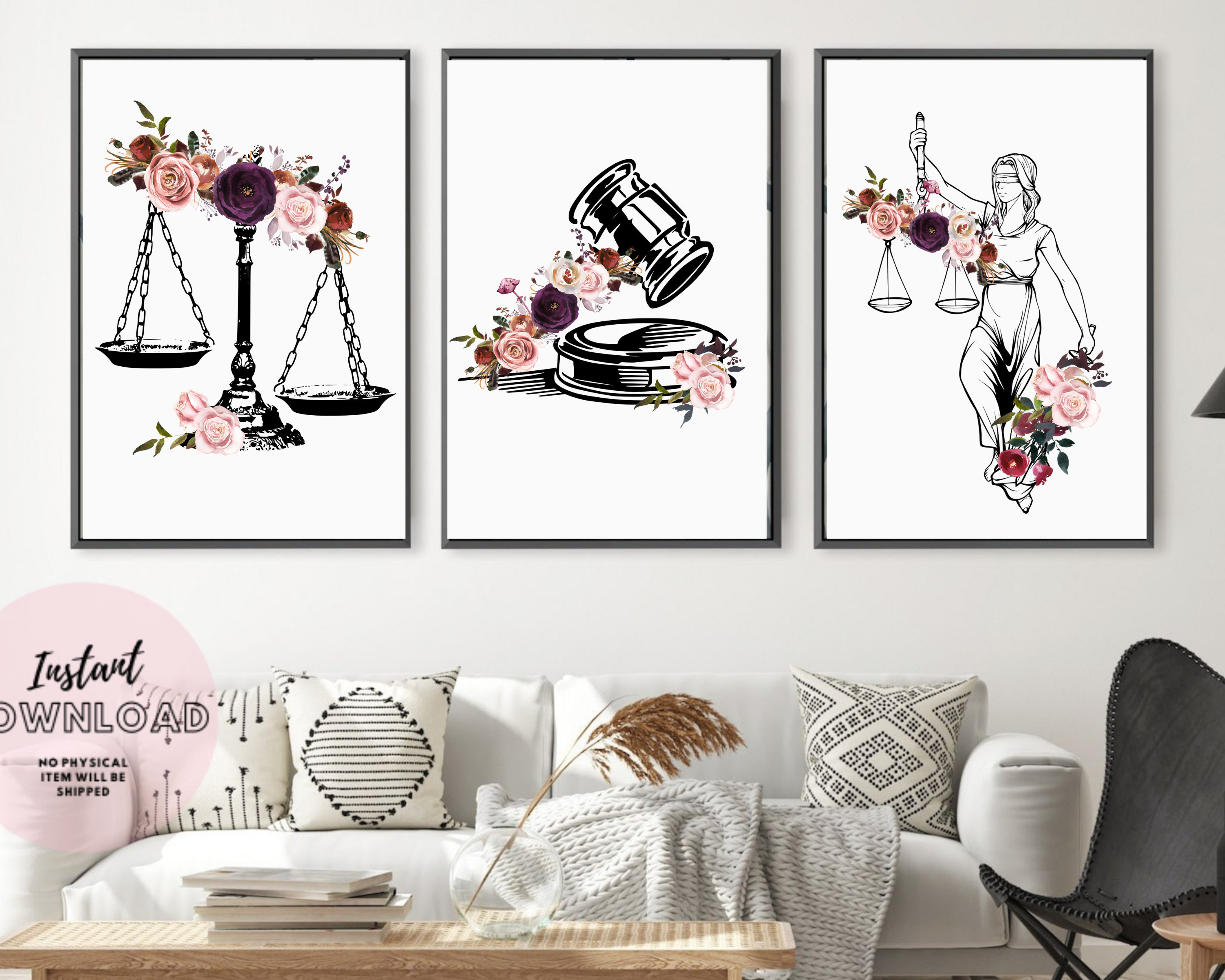 Lawyer Wall Art Set Law School Gift Attorney Lady of Justice Scales ...