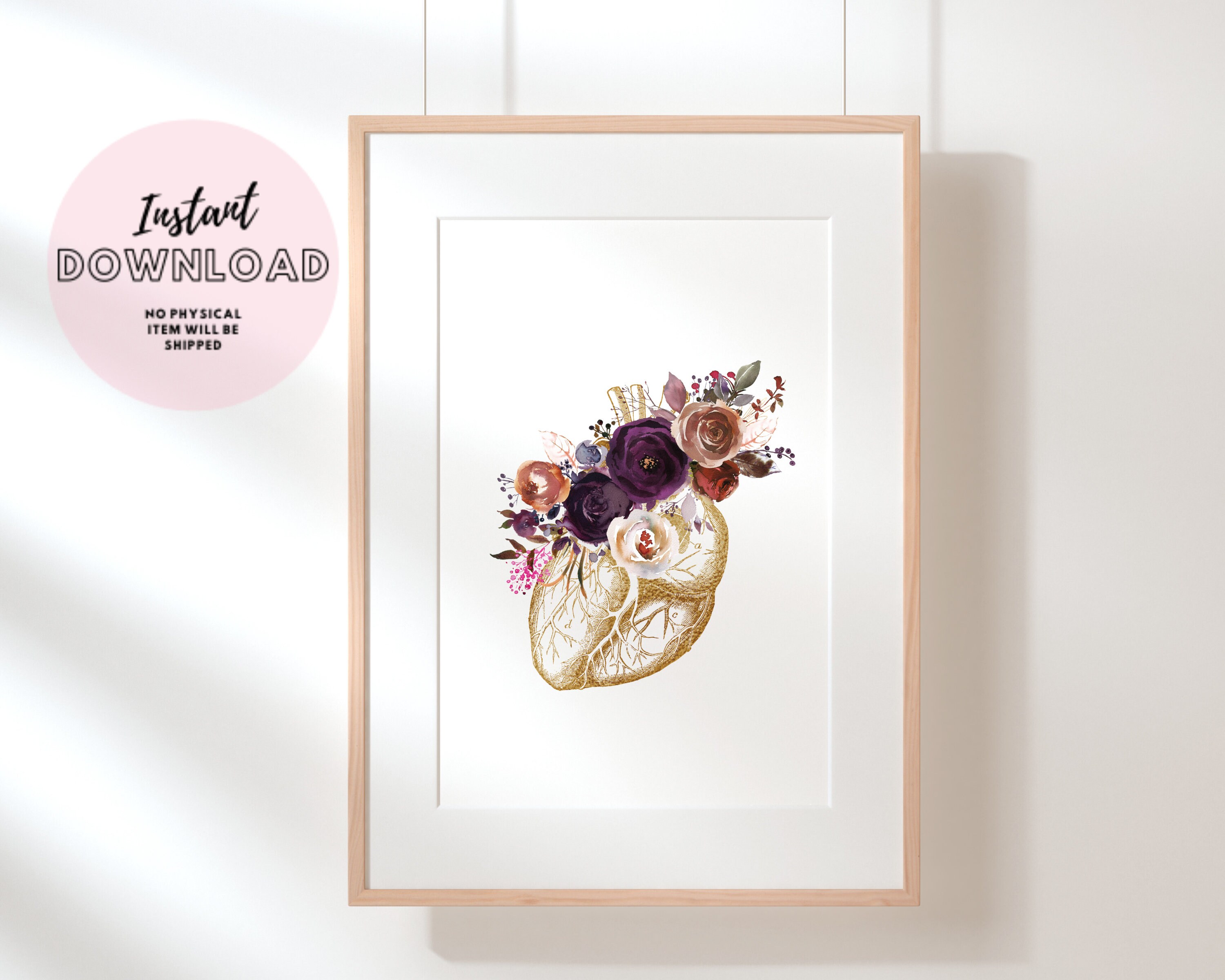 Floral Heart Poster Anatomy Print Cardiology School Medical Student ...