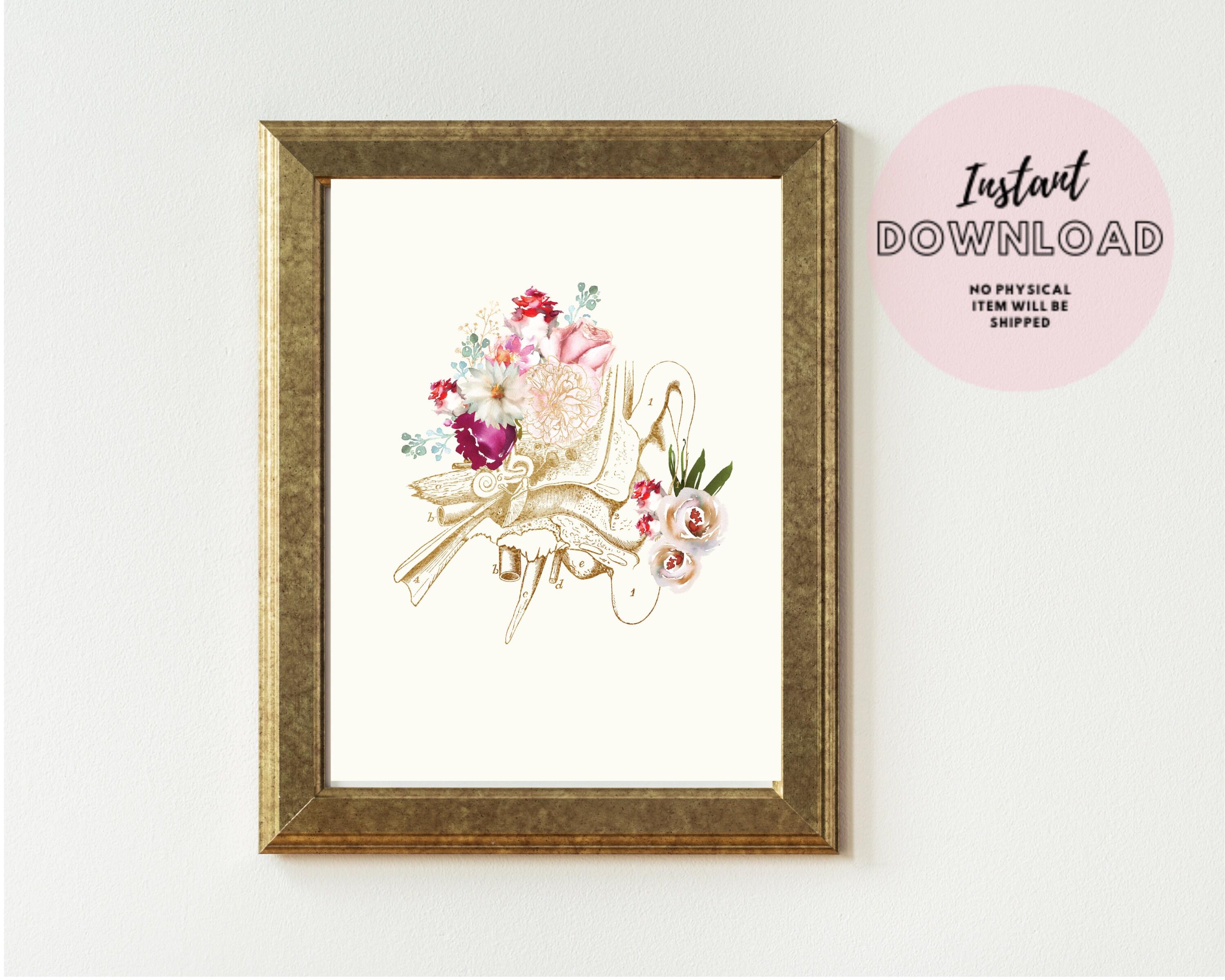 Inner Ear Anatomy Floral Print AUD Graduation ENT Medical Poster Doctor ...