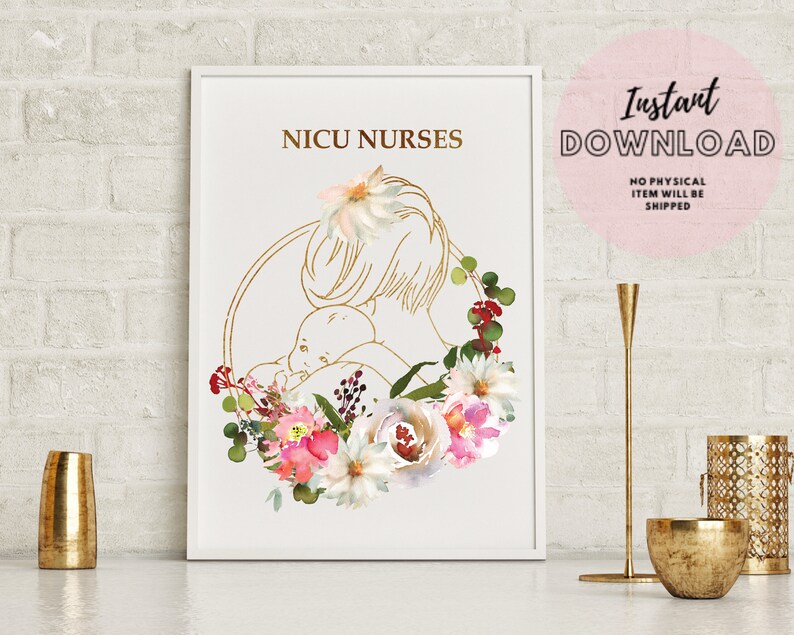 Nicu Nurses Gift Printable Floral Print Medical Art Midwife Dula Office ...