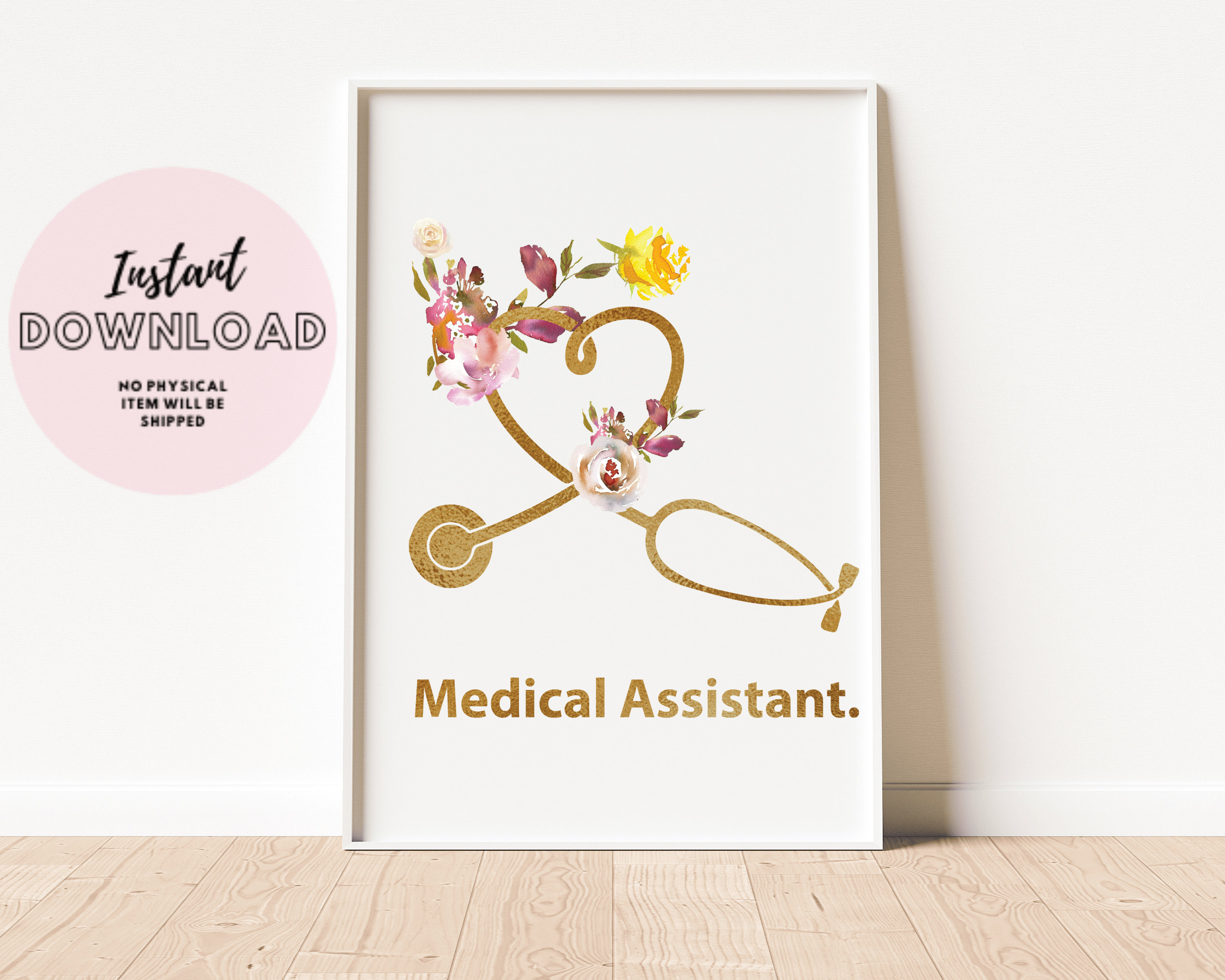 Floral Medical Assistant Stethoscope Gift Print Art Poster Printable ...