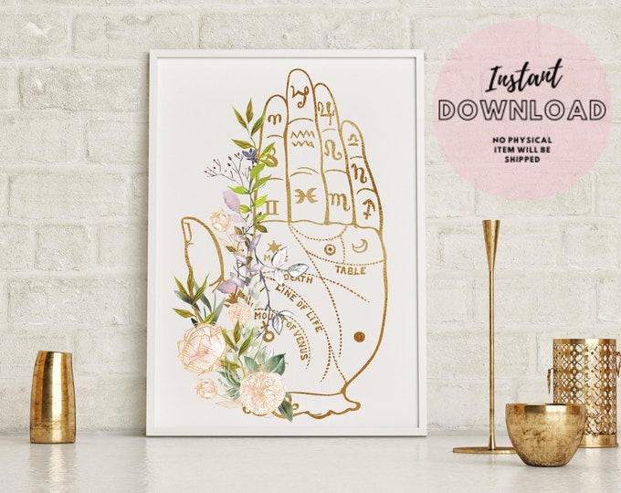 Vintage Palmistry Chart • 5 Sizes! • Fortune Telling Cheiromancy Occult ...
